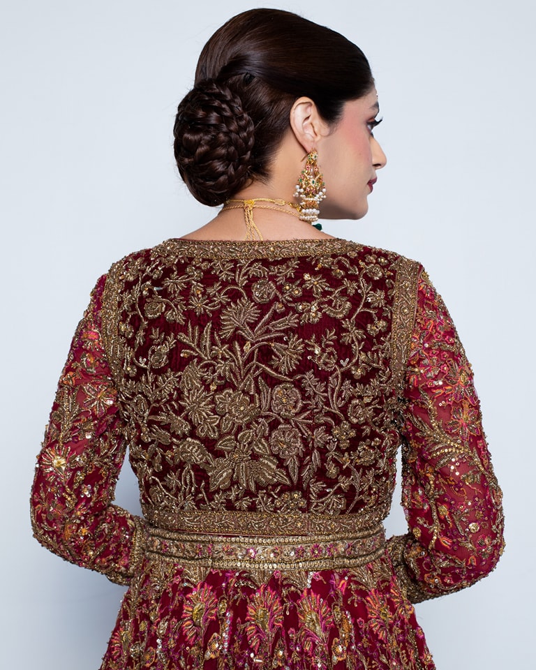 Pakistani Bridal Pishwas Frock With Red Sharara Dress Nameera By Farooq