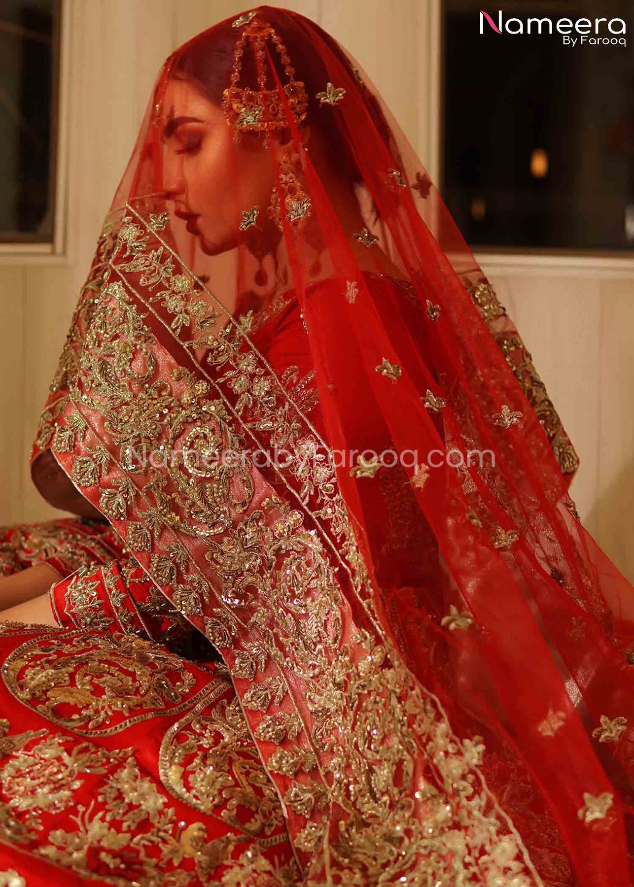 Latest Pakistani Bridal Red Lehenga Wedding Online 2021 – Nameera by Farooq