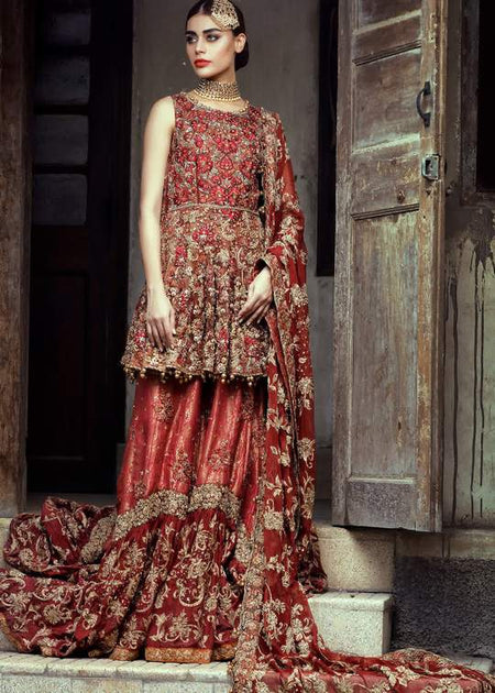 Buy Pakistani Bridal Red Wedding Outfit Online – Nameera by Farooq