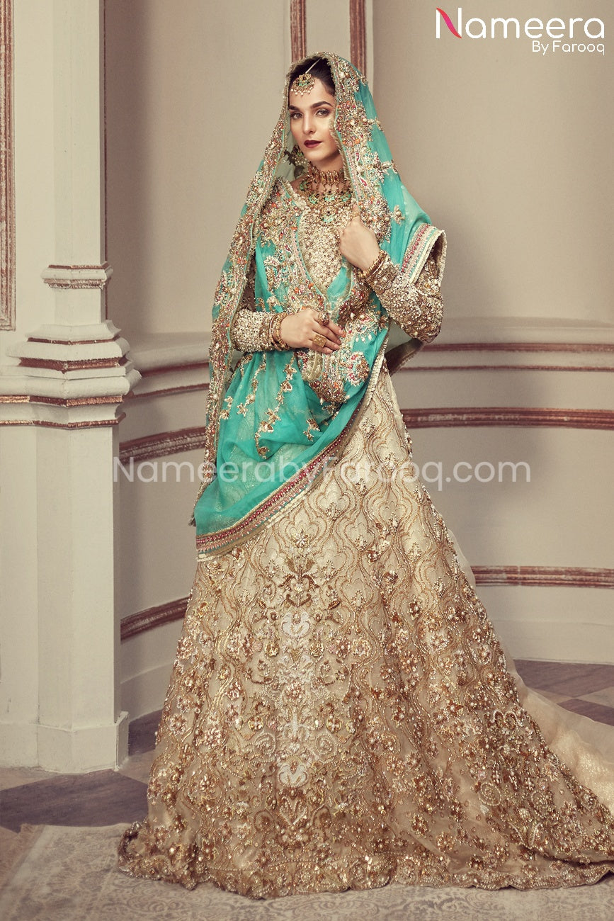 Latest Pakistani Bridal walima maxi in off white color – Nameera by Farooq