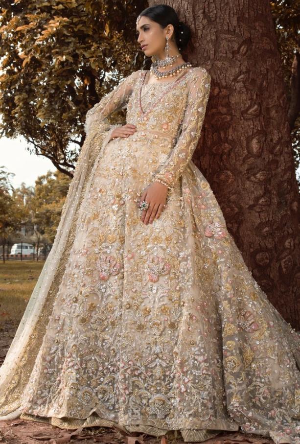 Pakistani Bridal Walima Outfit in Off White Color – Nameera by Farooq