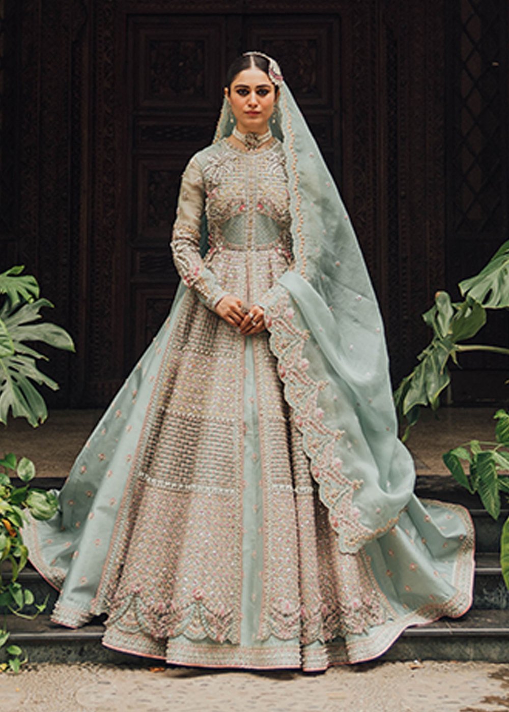Pakistani Bridal Walima Wear in Turquoise Color – Nameera by Farooq