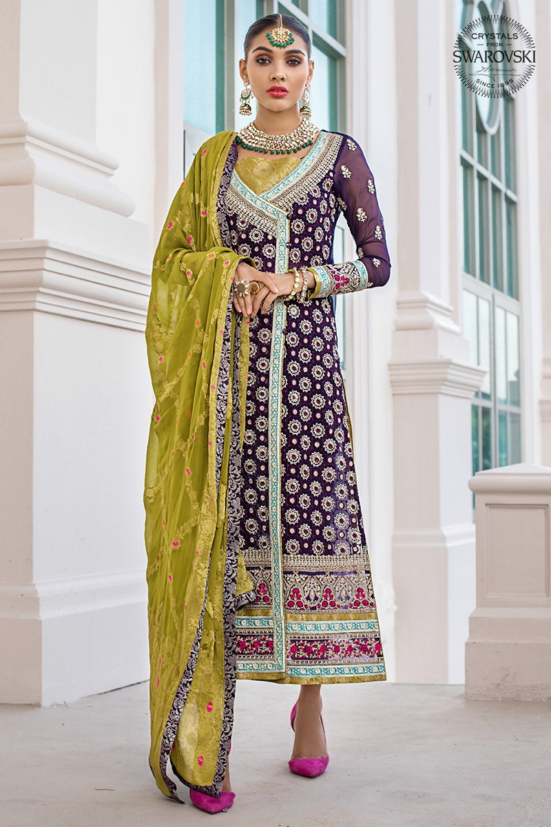 Pakistani Chiffon Festive Gharara in Purple Color – Nameera by Farooq