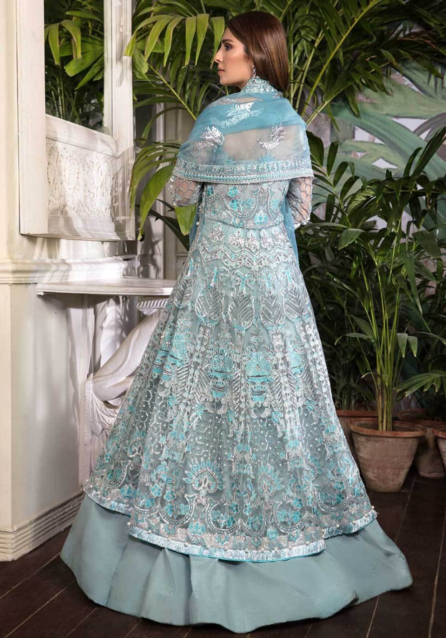 Pakistani Chiffon Frock in Turquoise Color Online – Nameera by Farooq