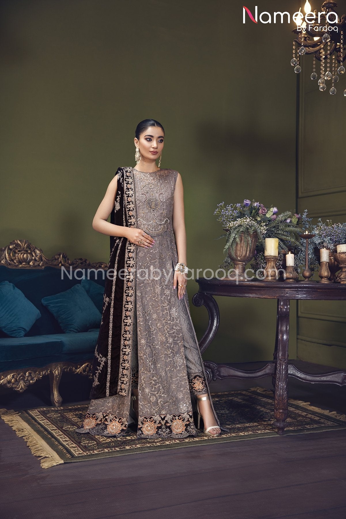 Elegant Pishwas Dress Pakistani in Grey Shade Online 2021 – Nameera by ...