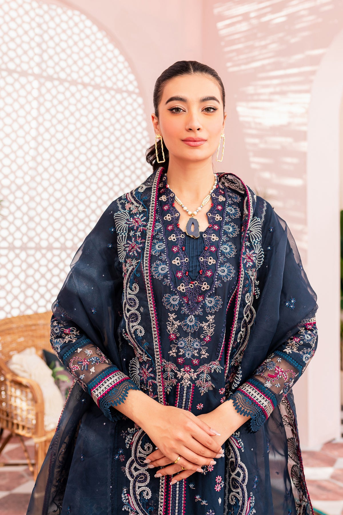 Blue Kameez Trouser Dupatta Style Pakistani Eid Dress – Nameera by Farooq