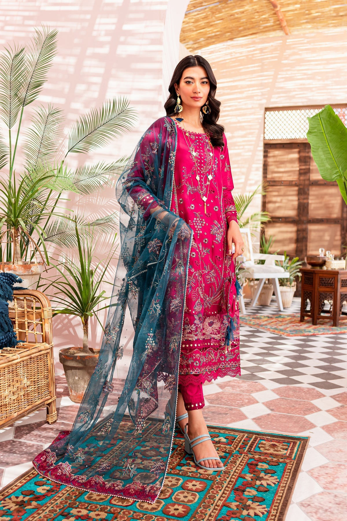 Embroidered Pakistani Eid Dress in Kameez Trouser Style – Nameera by Farooq