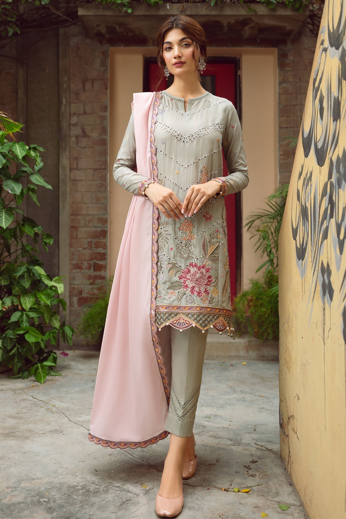 Pakistani Embroidered Dress in Kameez Trouser Style – Nameera by Farooq