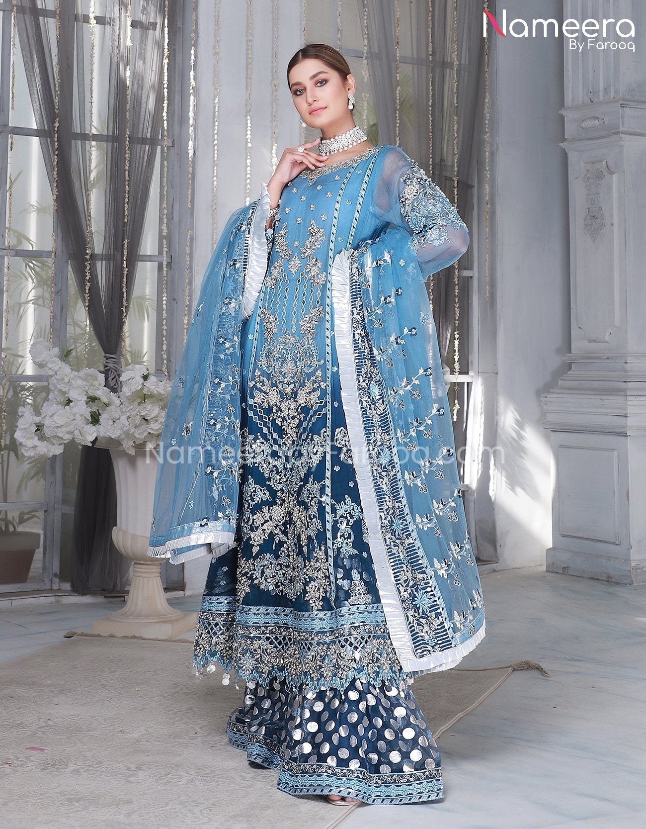 Long Kameez Sharara Pakistani Embroidery Dresses Online 2021 – Nameera ...