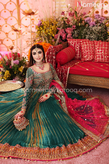 Traditional Bridal Pishwas Lehenga Pakistani Green Dress Online ...