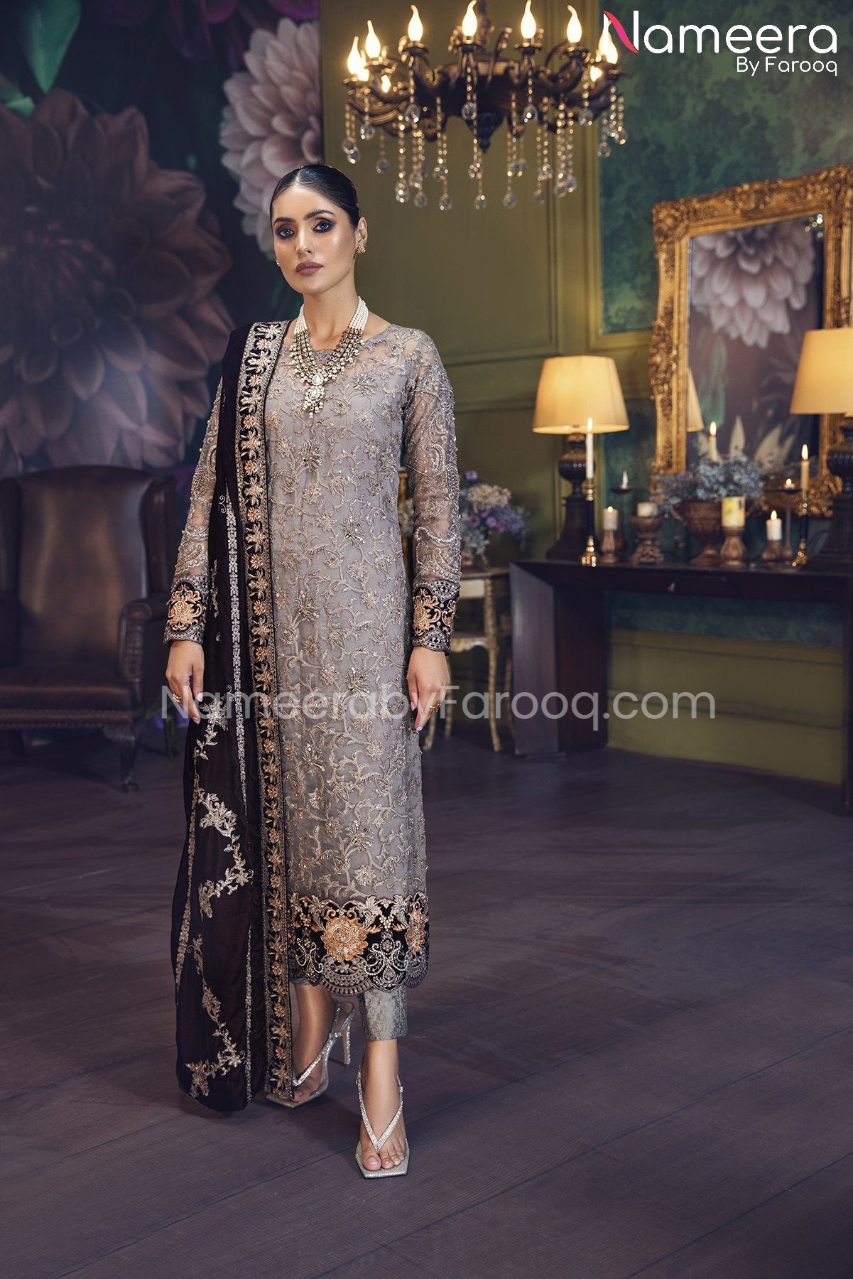 Elegant Pishwas Dress Pakistani in Grey Shade Online 2021 – Nameera by ...