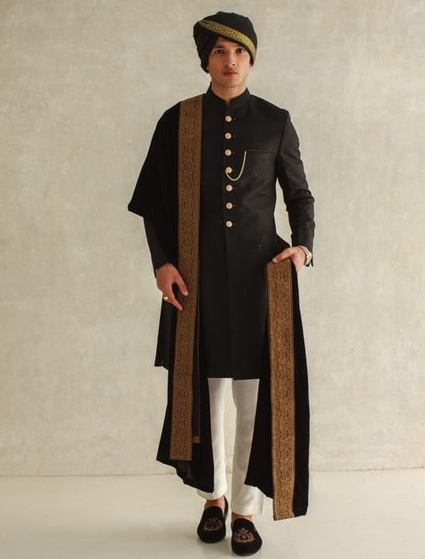 Embellished Pakistani Groom Black Sherwani for Wedding Wear – Nameera ...