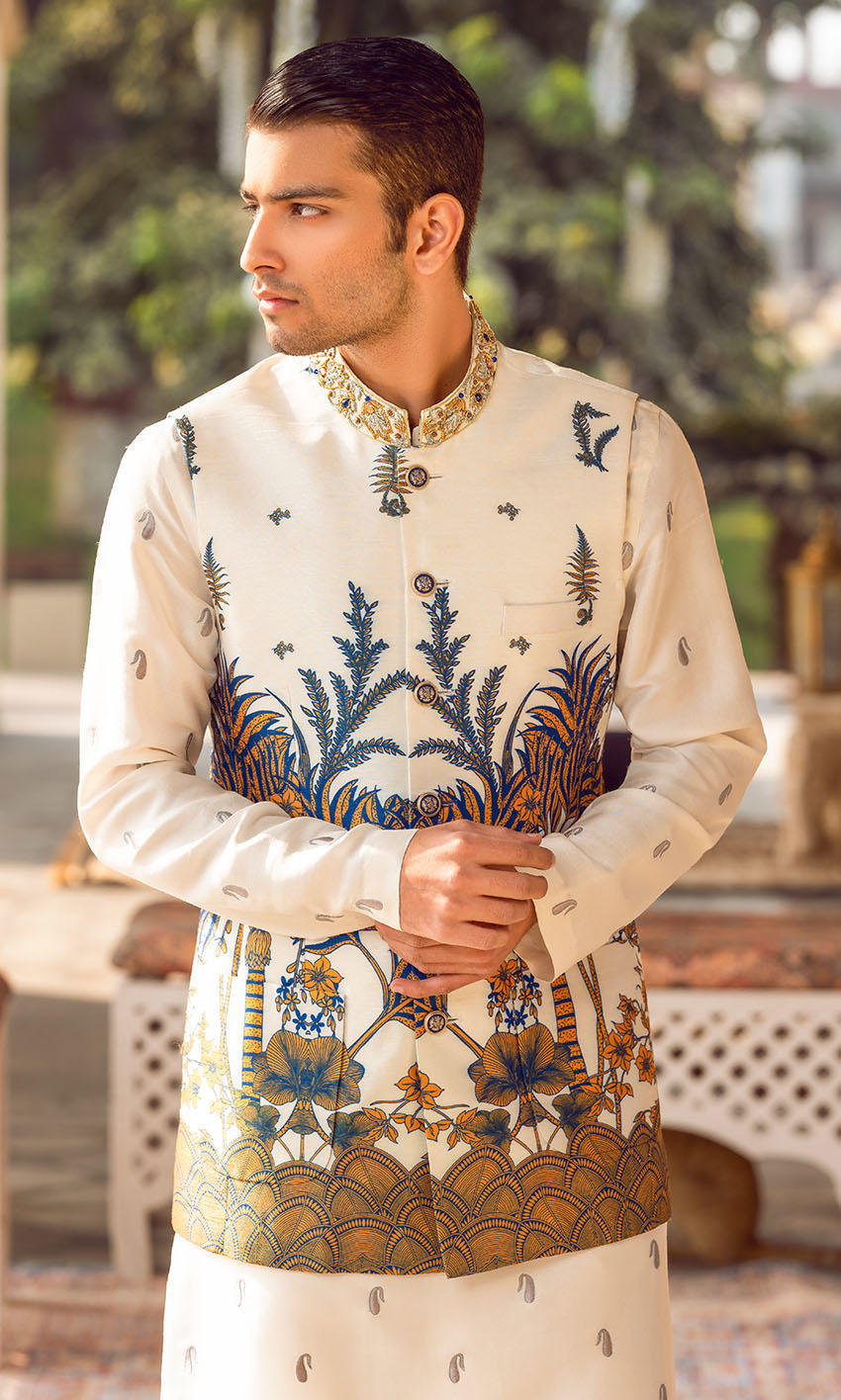 Buy Pakistani Groom Kurta Pajama and Waistcoat New Jersey – Nameera by ...