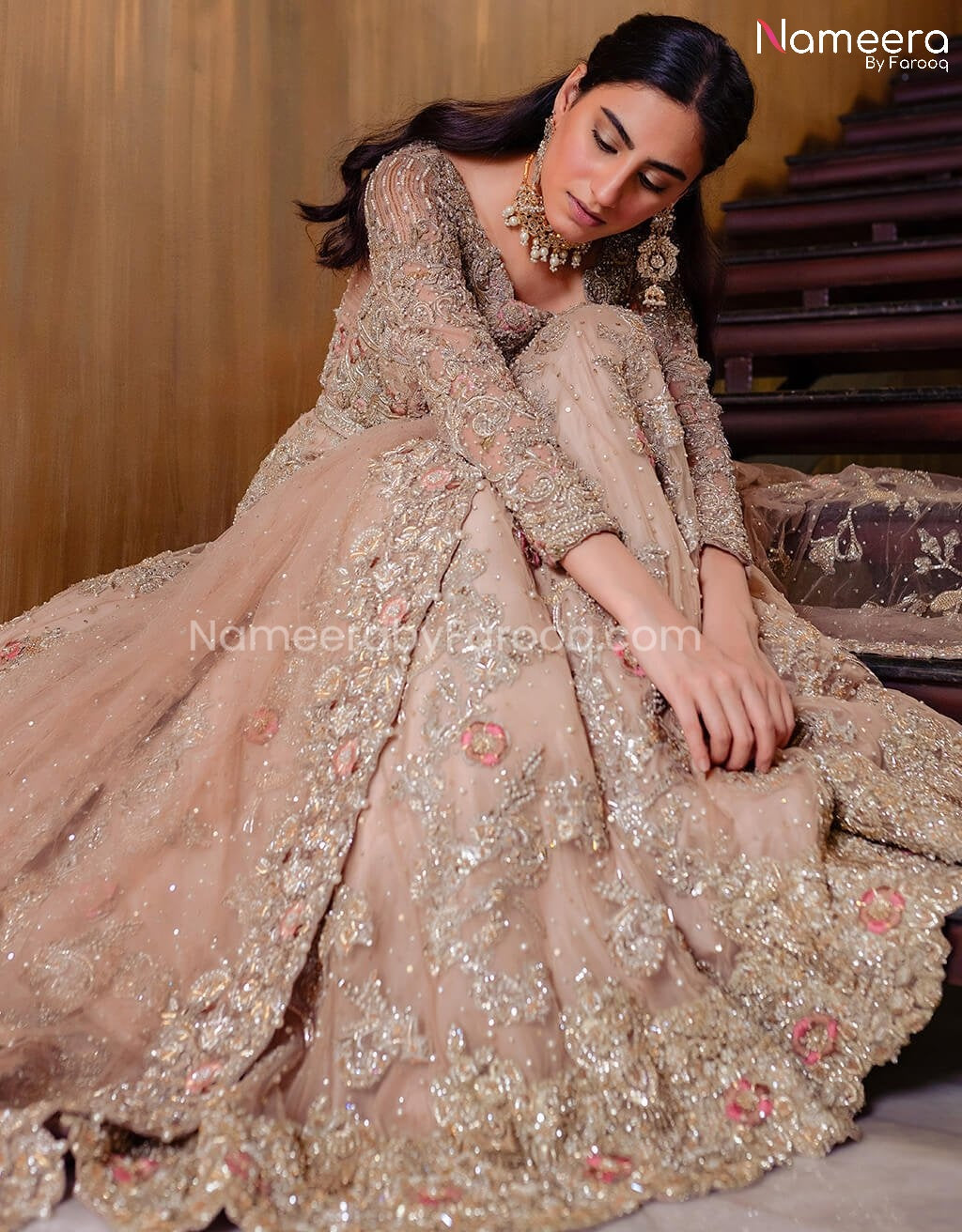 Buy Pakistani Maxi Bridal Dress with Embroidery Online – Nameera by Farooq
