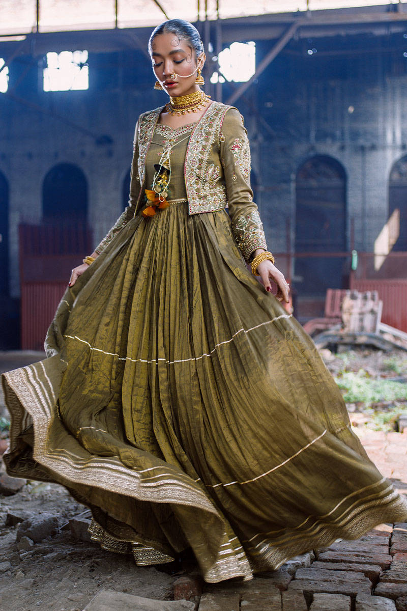 Traditional Pakistani Mehndi Frock Dress in Slate Grey Shade – Nameera ...