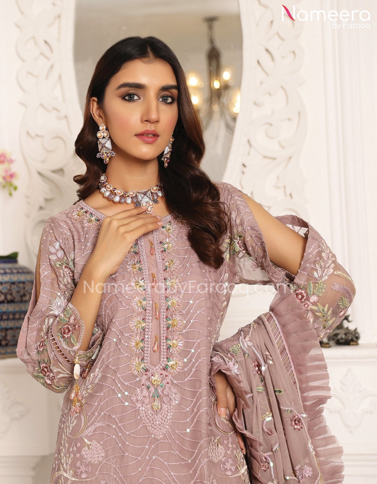 Baroque Pakistani Party Wear in Tea Pink Color Online 2021 – Nameera by ...