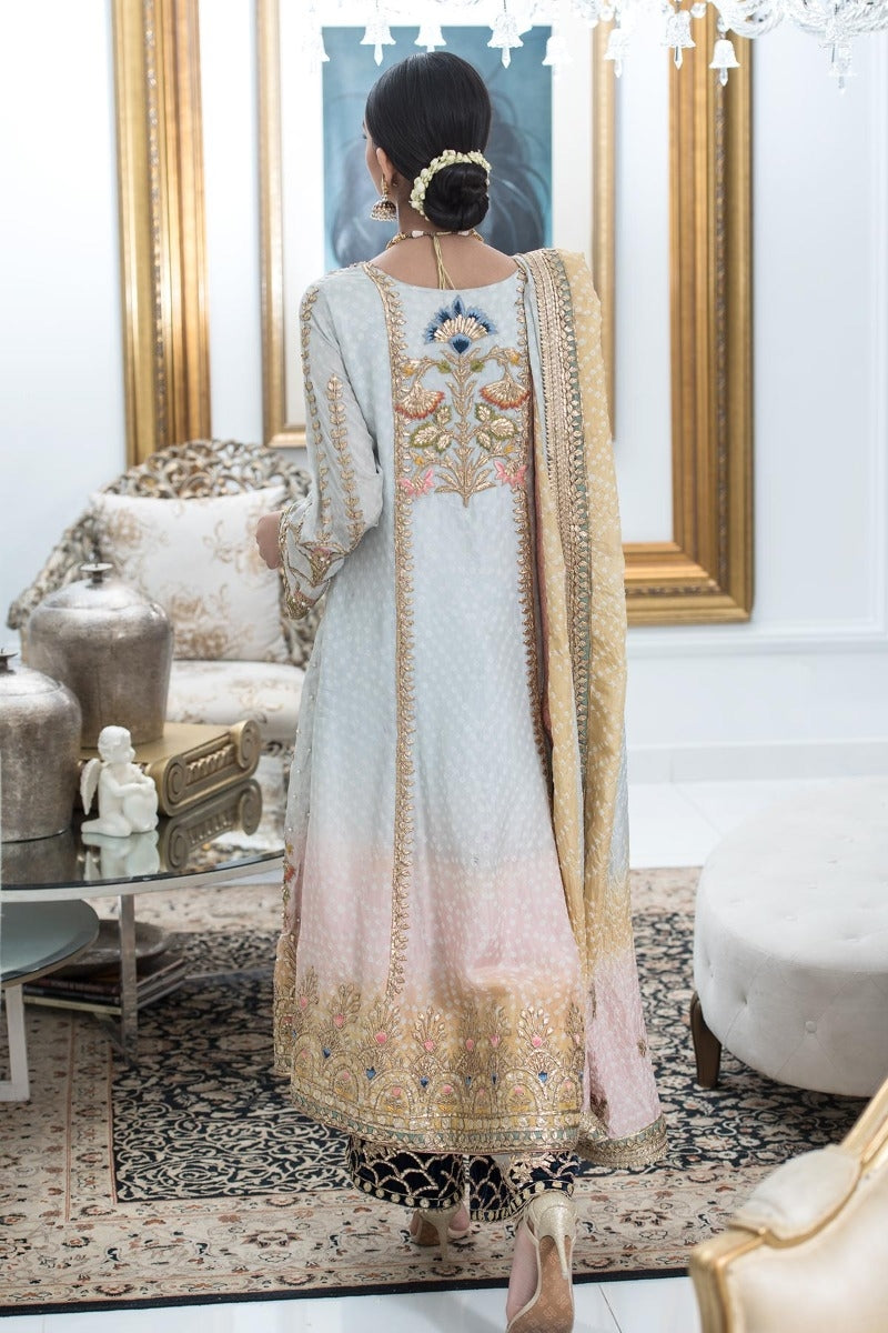 Pakistani Party Frock with Embroidery in White Color – Nameera by Farooq