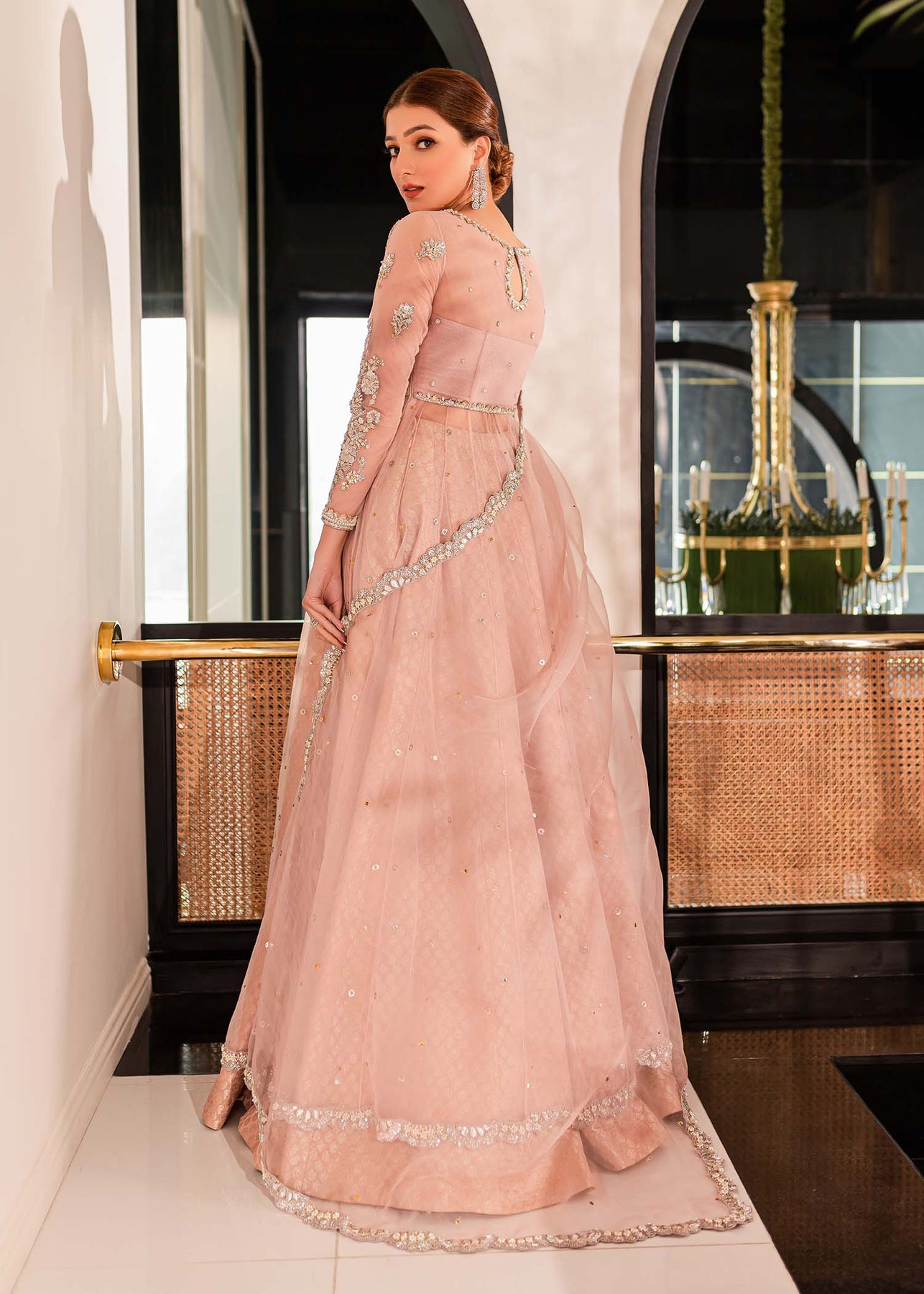 Pakistani Pink Dress in Pishwas Fock and Lehenga Style – Nameera by Farooq