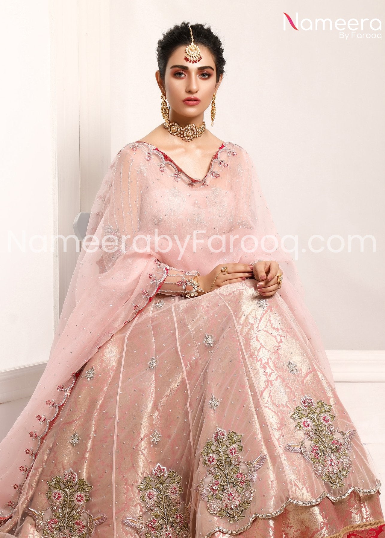 Pakistani Pink Lehenga Choli Wedding Party Dress 2021 – Nameera by Farooq