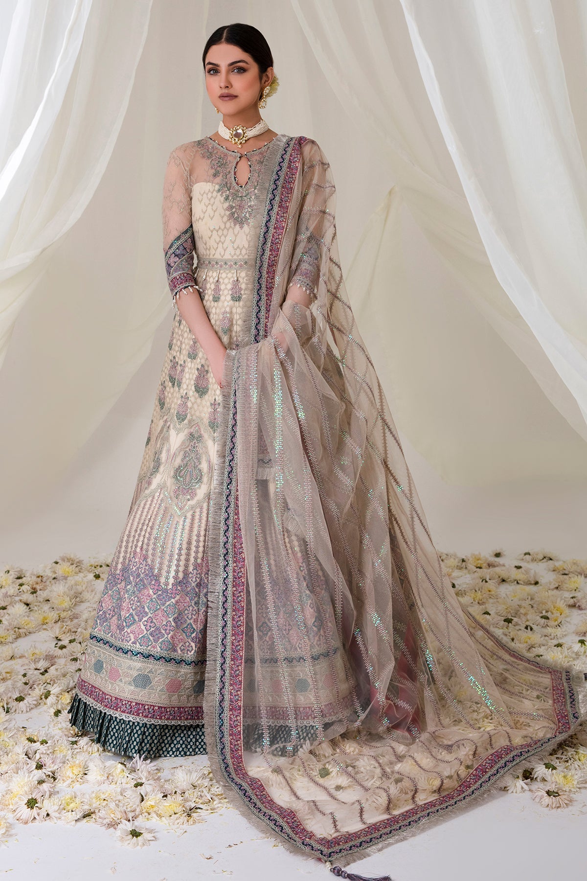 Pakistani Pishwas Frock with Trousers and Dupatta Dress – Nameera by Farooq