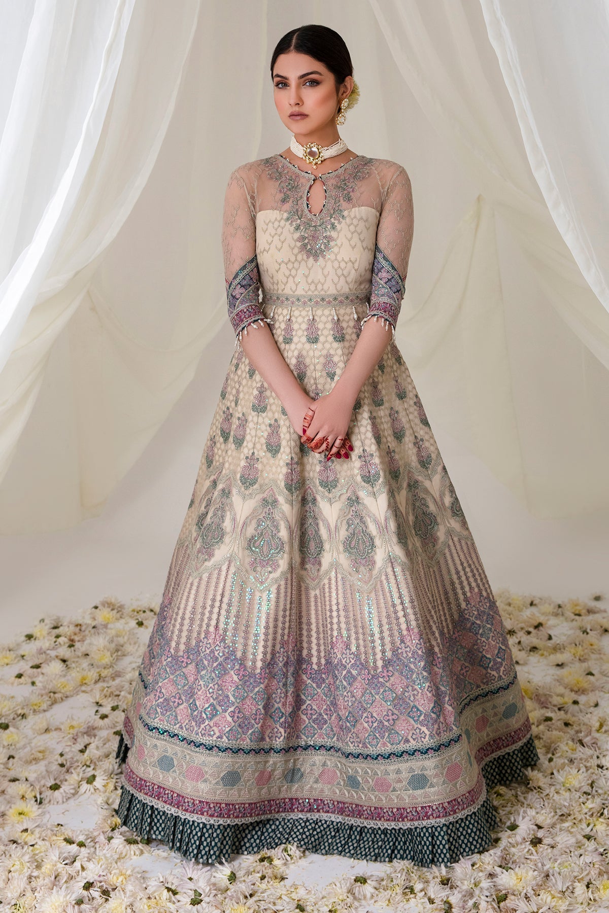 Pakistani Pishwas Frock with Trousers and Dupatta Dress – Nameera by Farooq