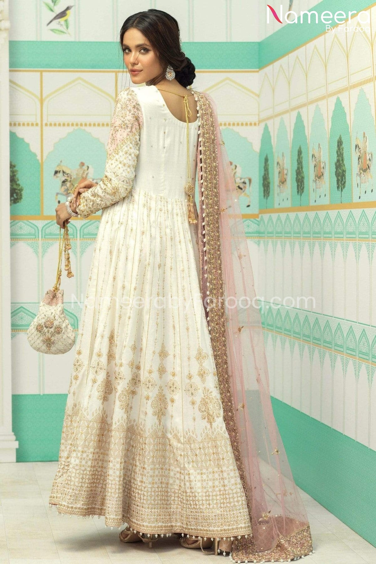 Latest Raw Silk Bridal Pishwas Pakistani White Dress Online – Nameera ...