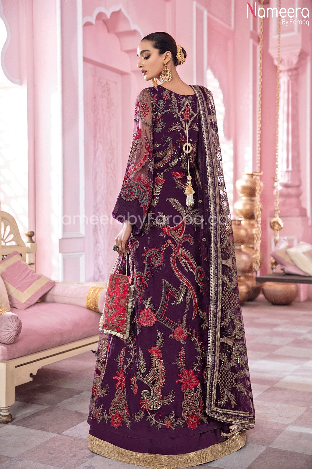 Buy Pakistani Punjabi Plazo Suit with Embroidery Online – Nameera by Farooq