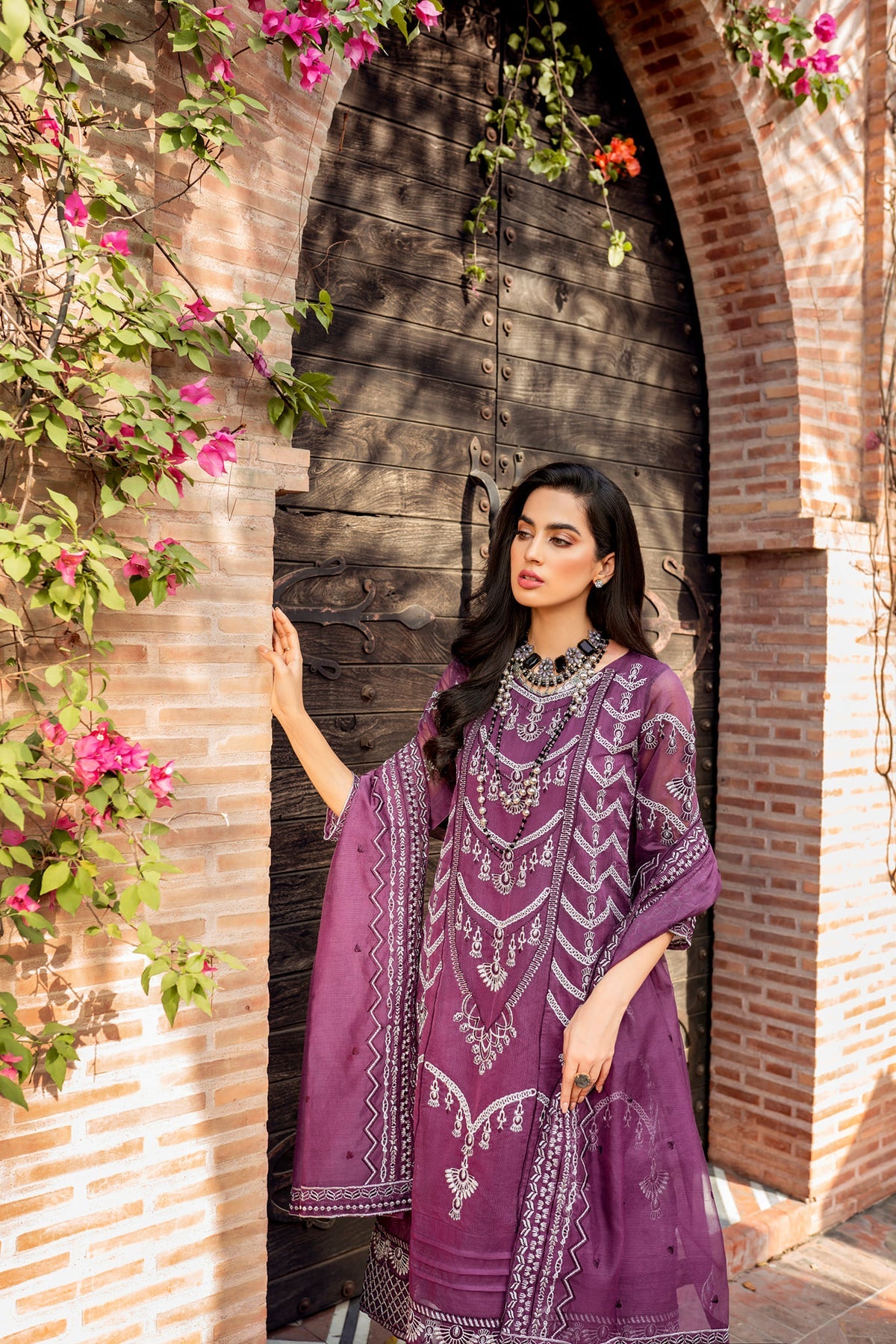 Elegant Pakistani Purple Dress in Gown Trouser Style for Eid – Nameera ...