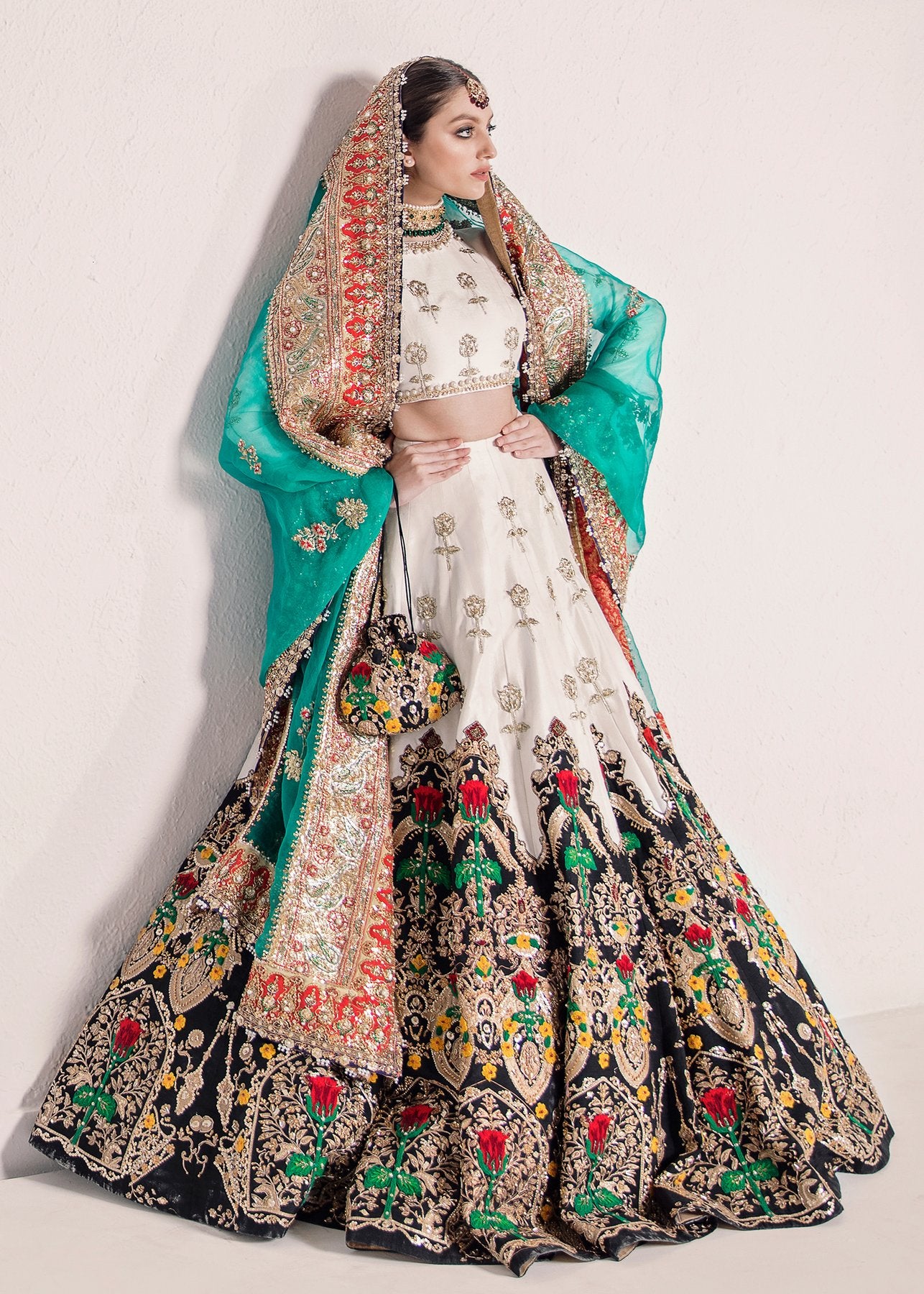 Pakistani Raw Silk Legnga Choli for Mehndi Online – Nameera by Farooq