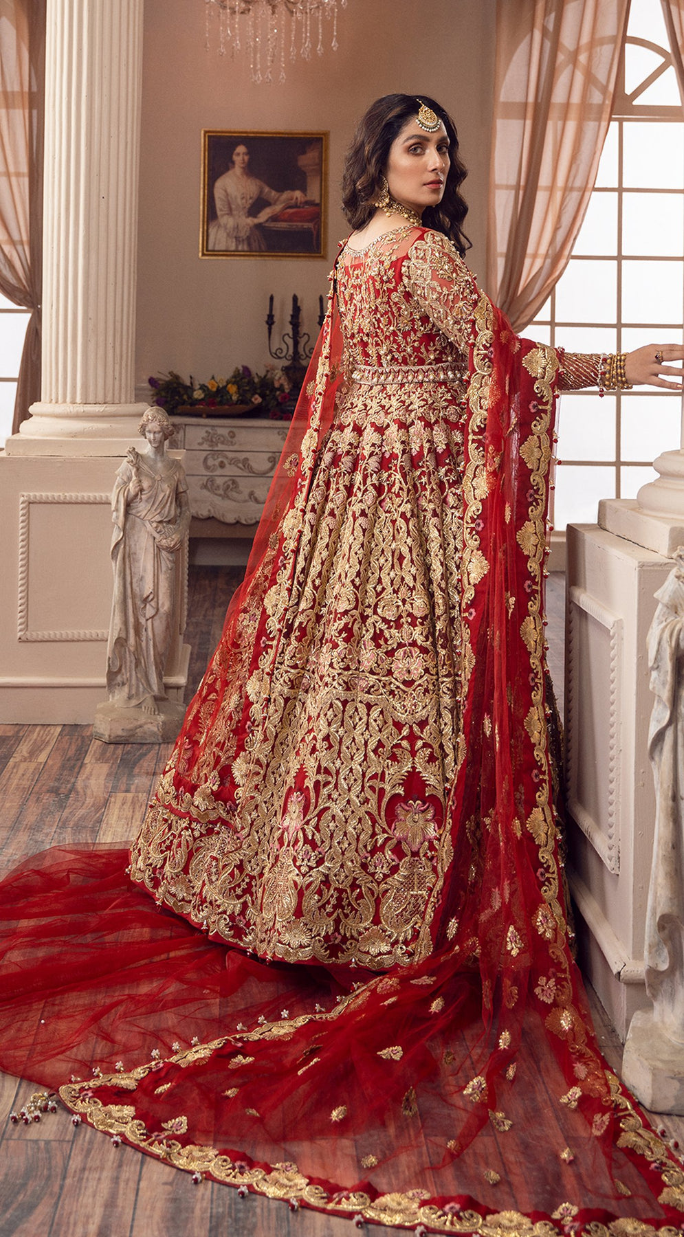 Pakistani Red Dulhan Lehenga Gown Bridal Attire for Barat – Nameera by ...