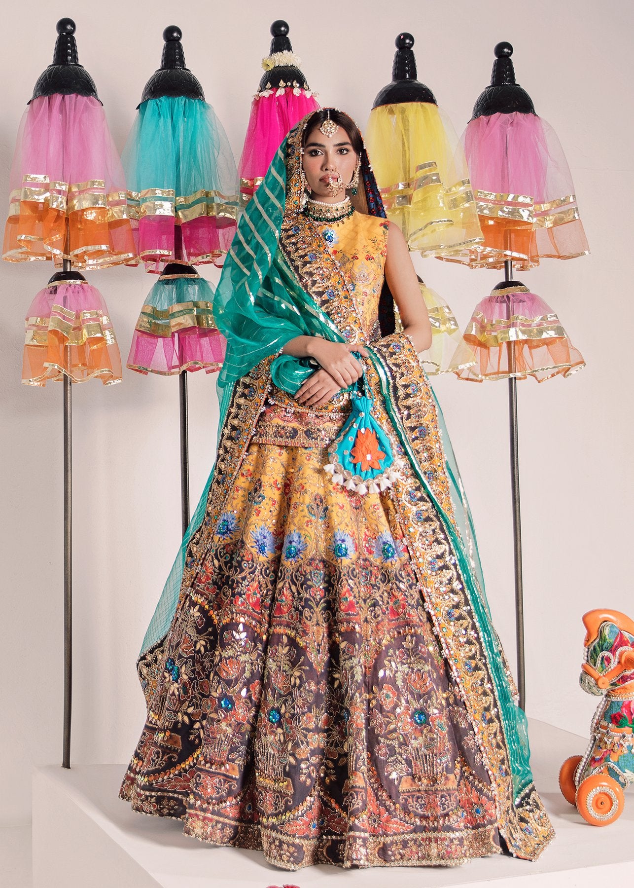 Pakistani Satrangi Lehnga Choli for Mehndi – Nameera by Farooq
