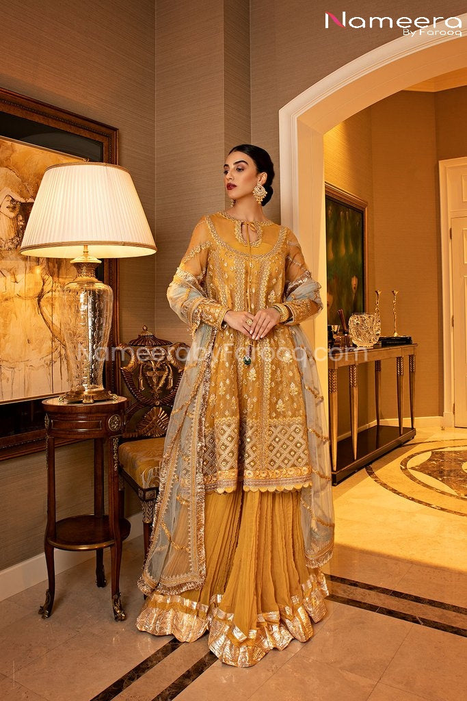 Buy Latest Pakistani Sharara Suit for Mehndi Party Online – Nameera by ...