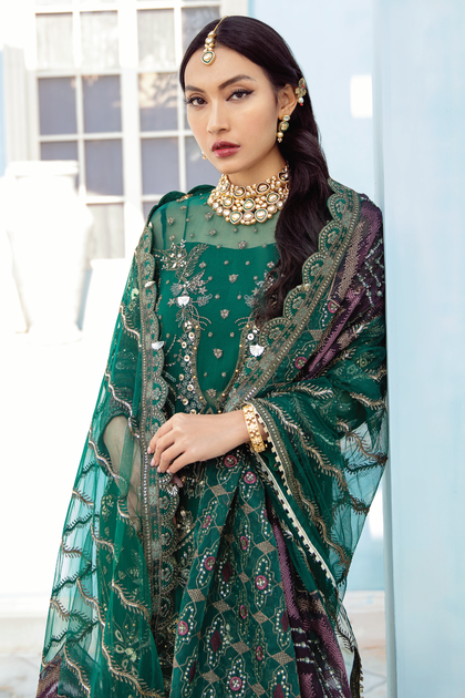 Pakistani Sharara in Green Shade with Embroidery Online – Nameera by Farooq