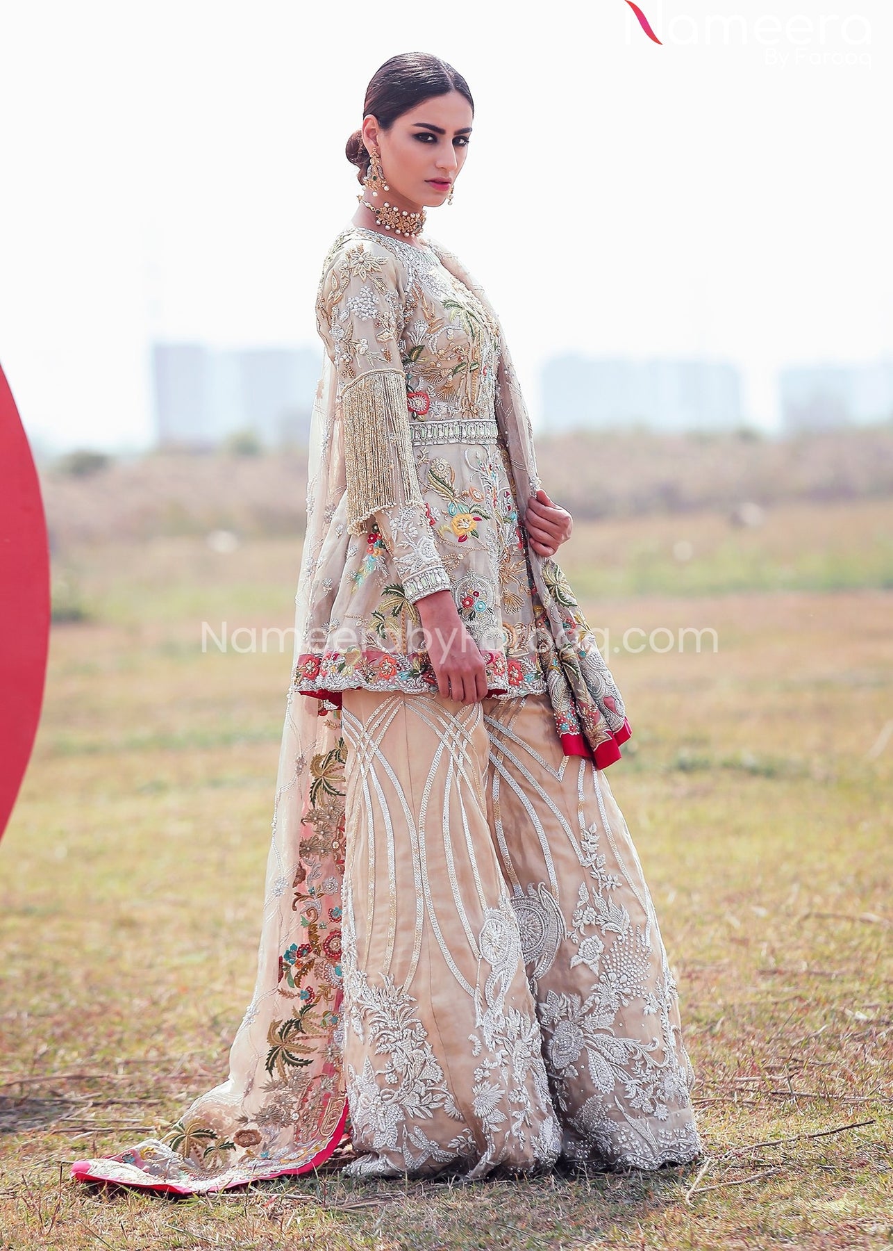 Buy Pakistani Sharara with Short Kurti for Nikah Online – Nameera by Farooq