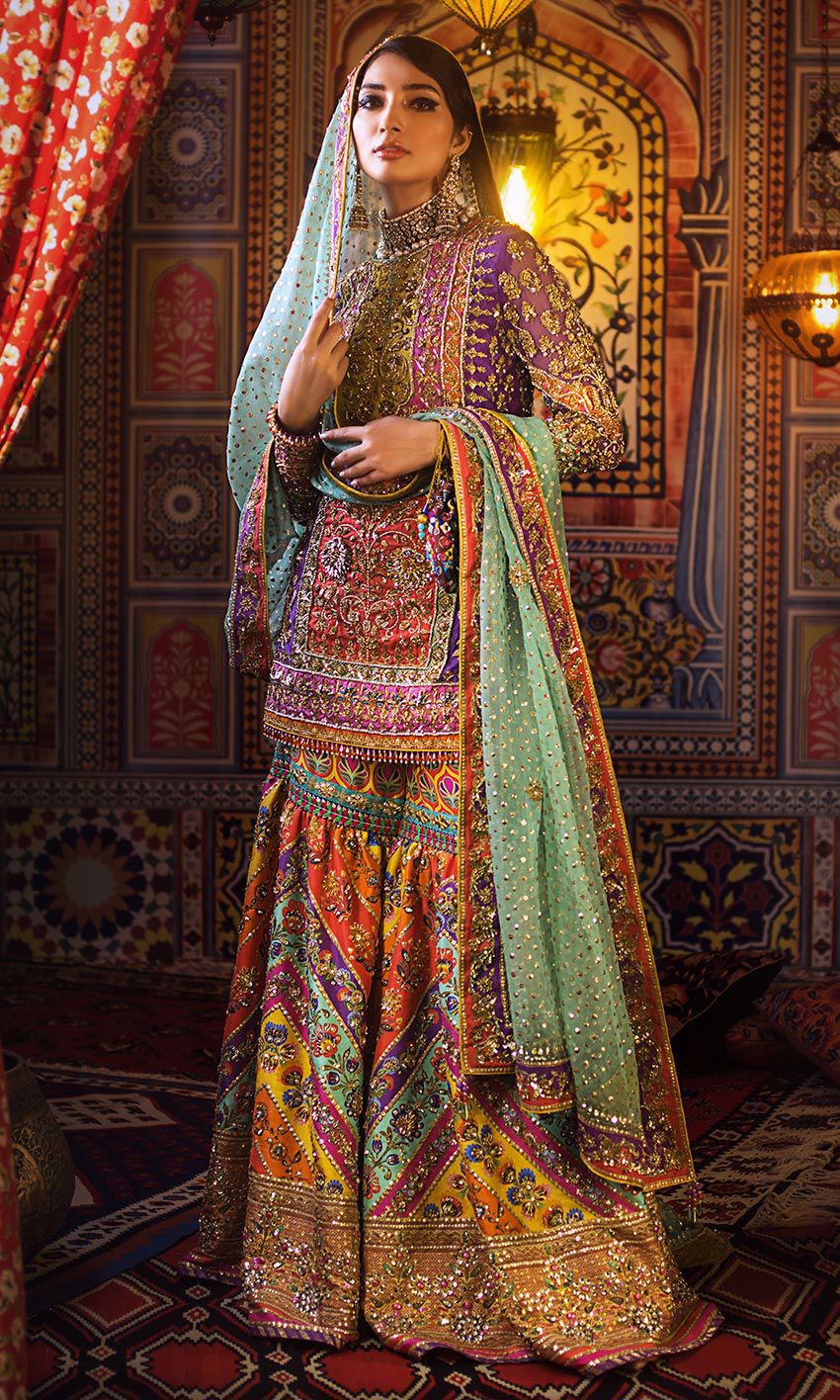 Pakistani Traditional Mehndi Gharara for Wedding – Nameera by Farooq