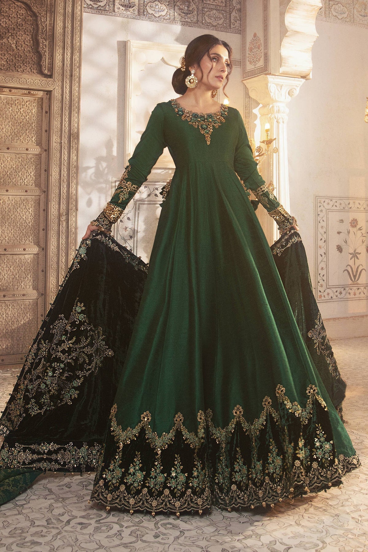 Shop Pakistani Wedding Dress Long Frock With Velvet Shawl – Nameera by ...