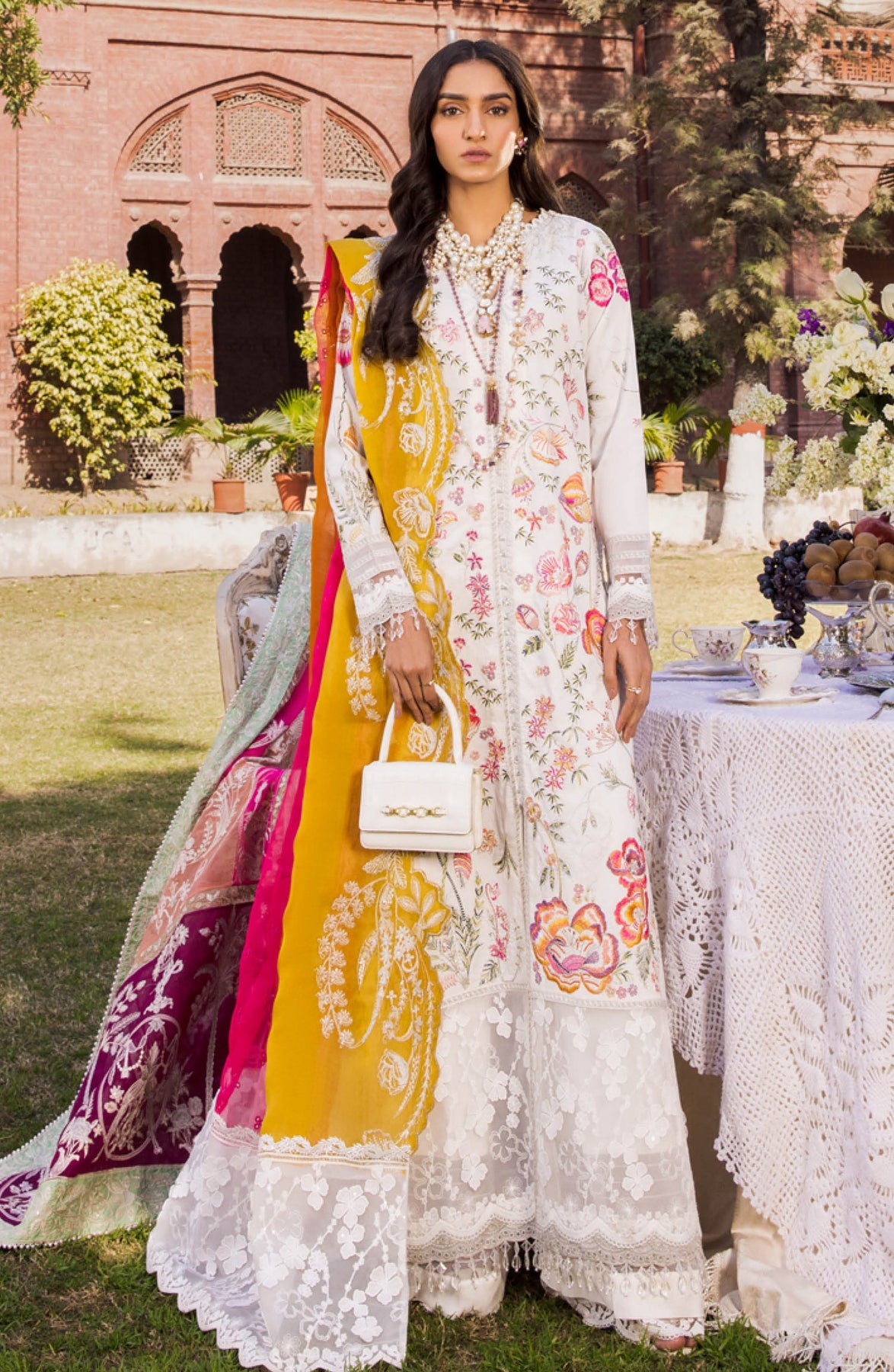 Pakistani White Eid Dress in Kameez and Trouser Style – Nameera by Farooq