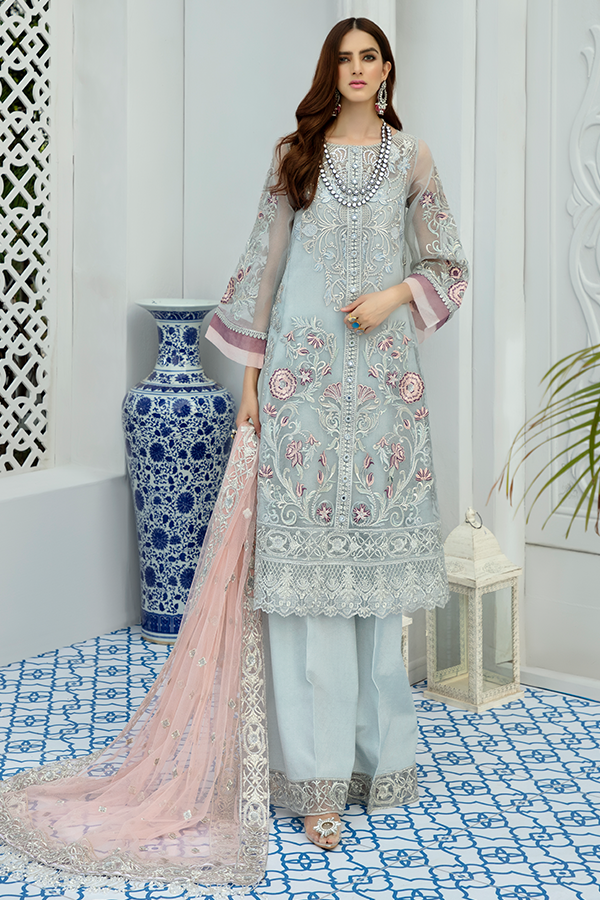 Buy Latest Pakistani Woman Dress In Shade Of Dull Aqua – Nameera by Farooq