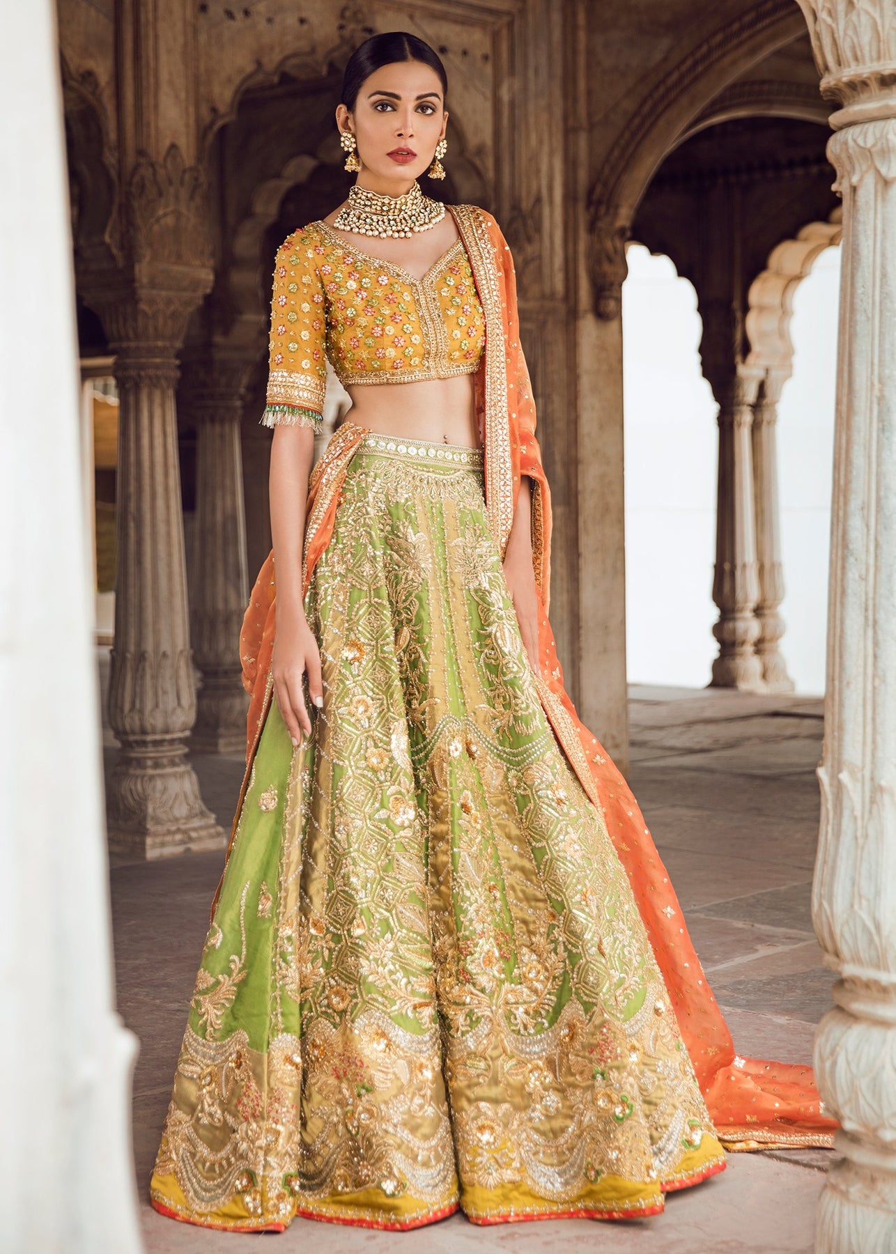 Pakistani Bridal Lehnga Choli for Mehndi Latest Designs – Nameera by Farooq