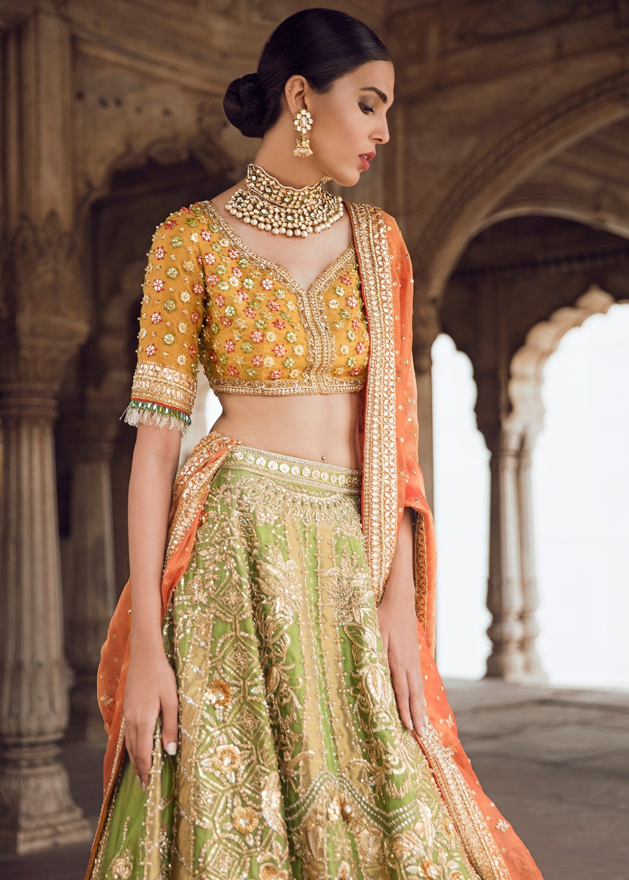 Pakistani Bridal Lehnga Choli for Mehndi Latest Designs – Nameera by Farooq