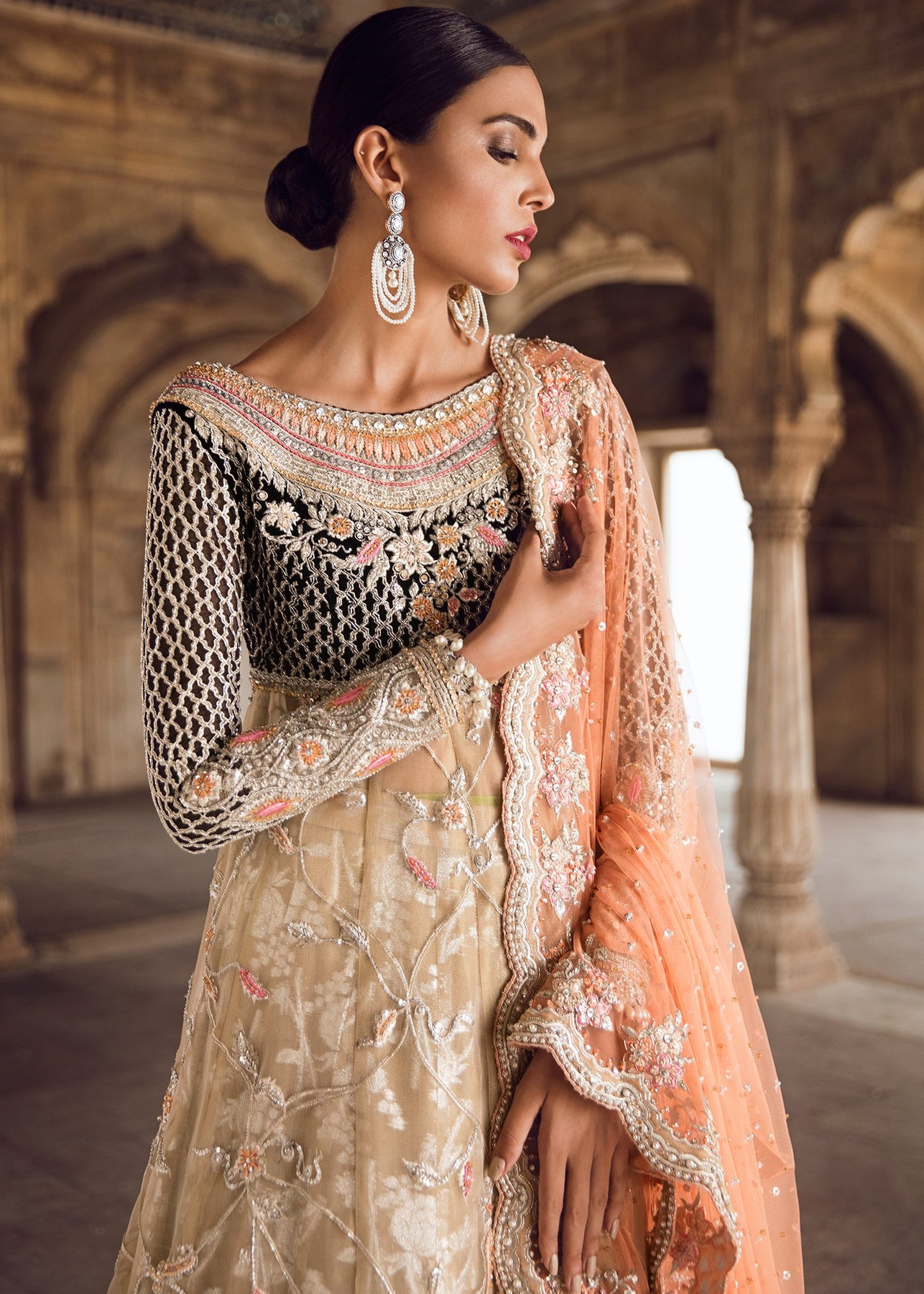 Pakistani Bridal Long Froke with Lehnga for Wedding – Nameera by Farooq