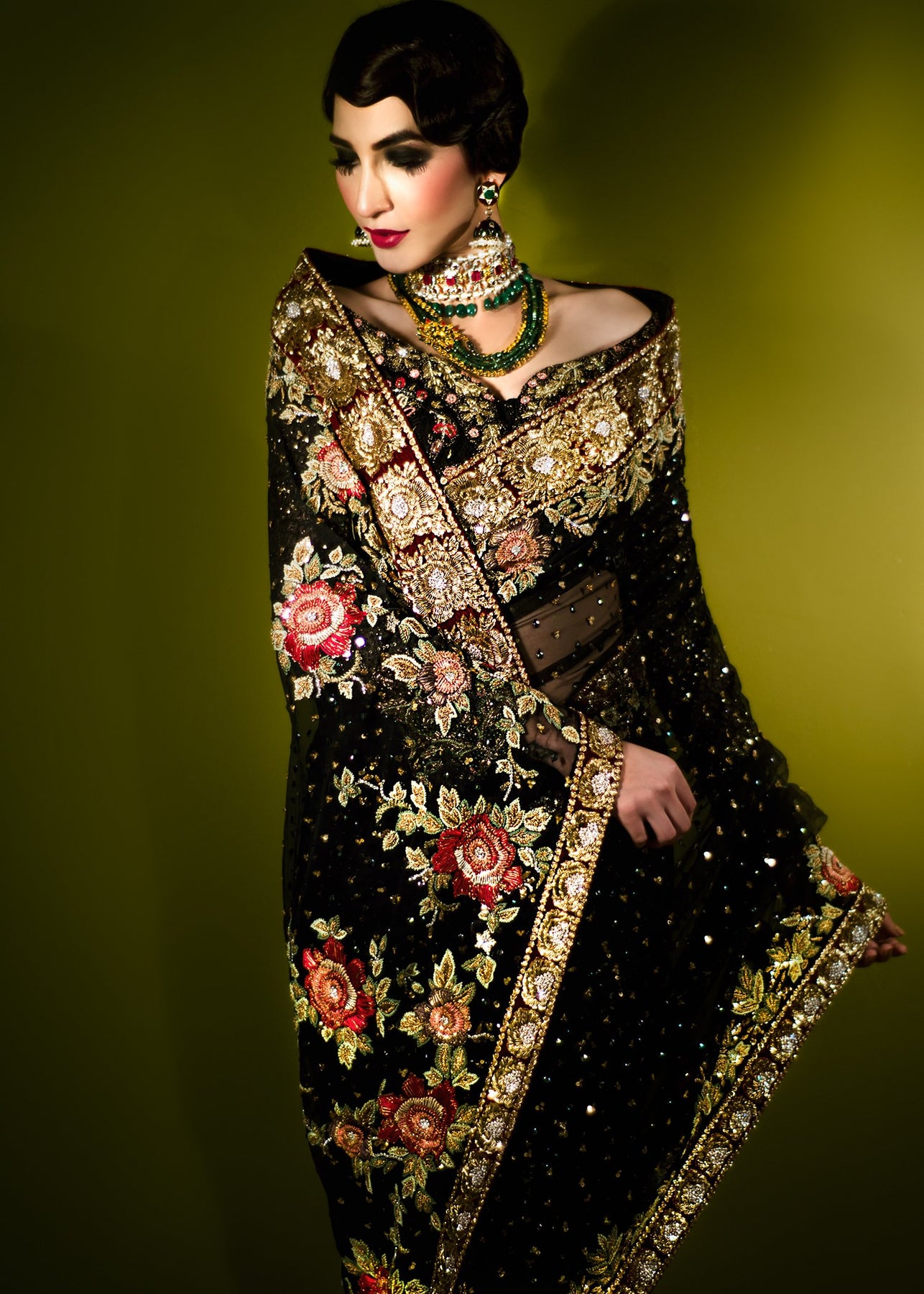 Buy Pakistani Bridal Saree in Black Color for Wedding – Nameera by Farooq