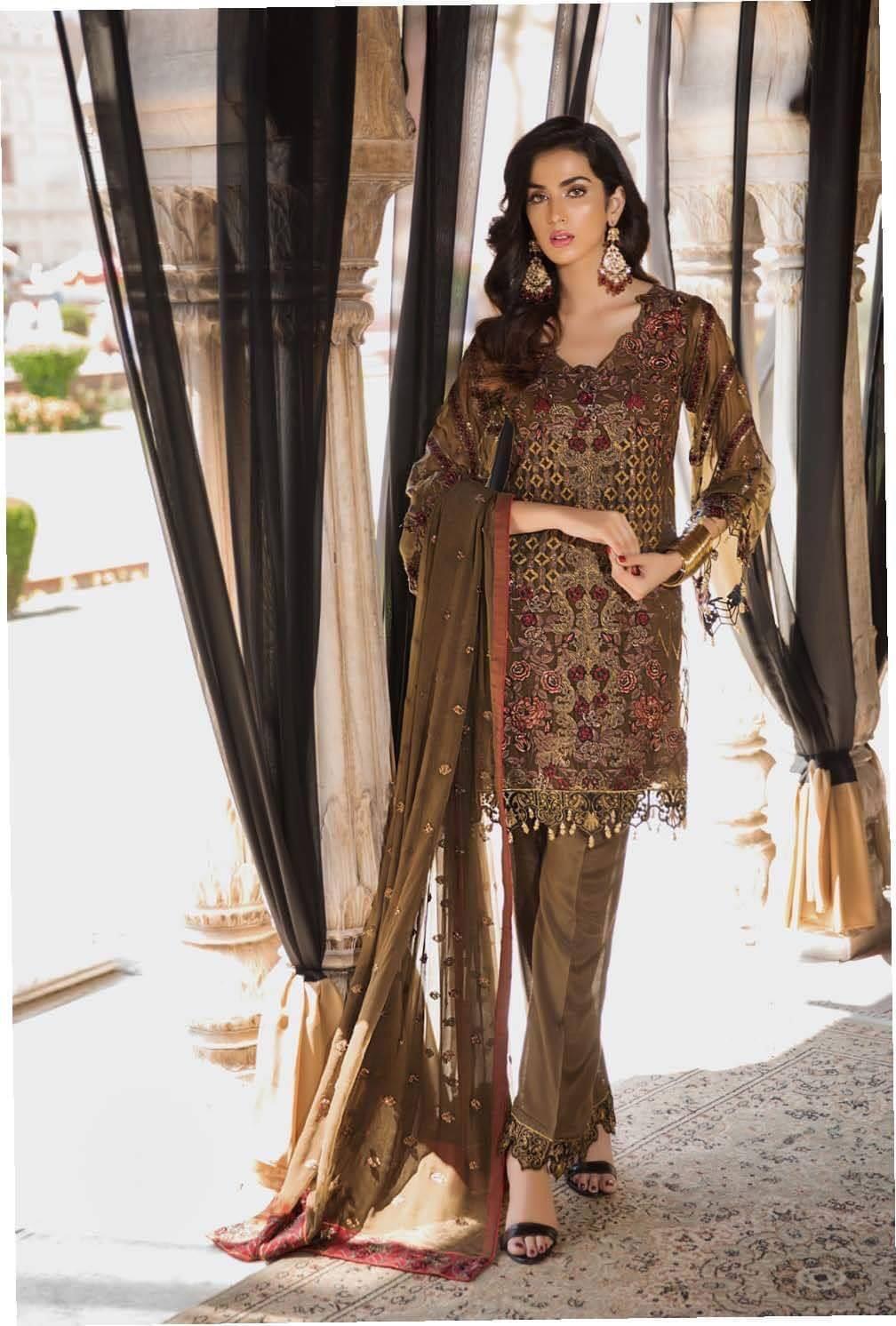Pakistani Dull Bronze Colour Chiffon Festive Wear 2019 – Nameera by Farooq