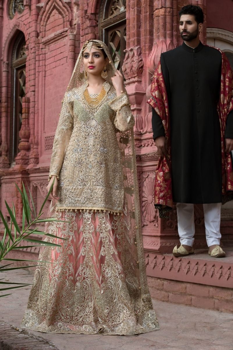 Pakistani designer bridal outfit in skin color fully embroidered ...