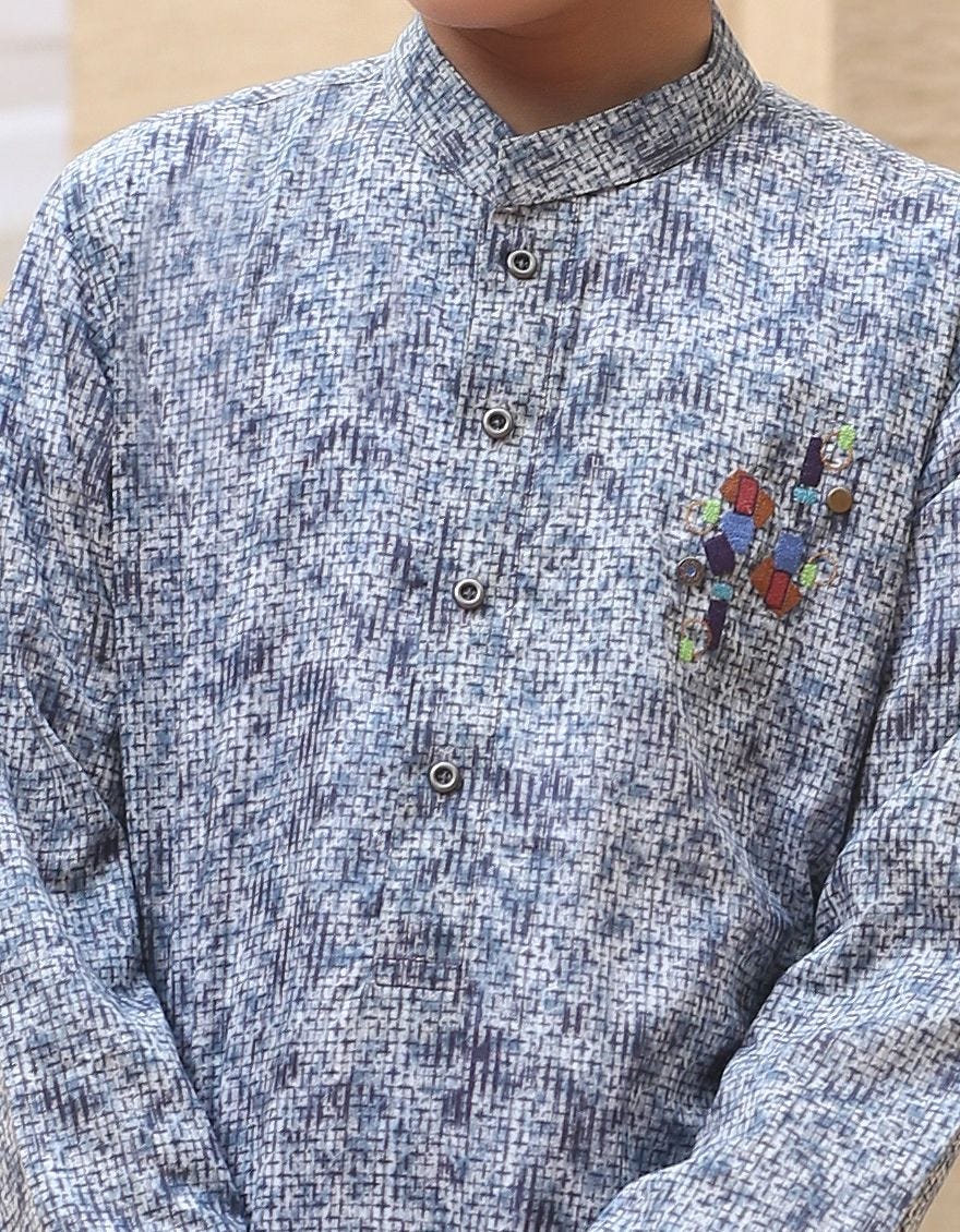 Pakistani designer kurta for boys in grey color – Nameera by Farooq