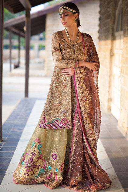Pakistani designer outfit in vibrant gold color with sequins – Nameera ...