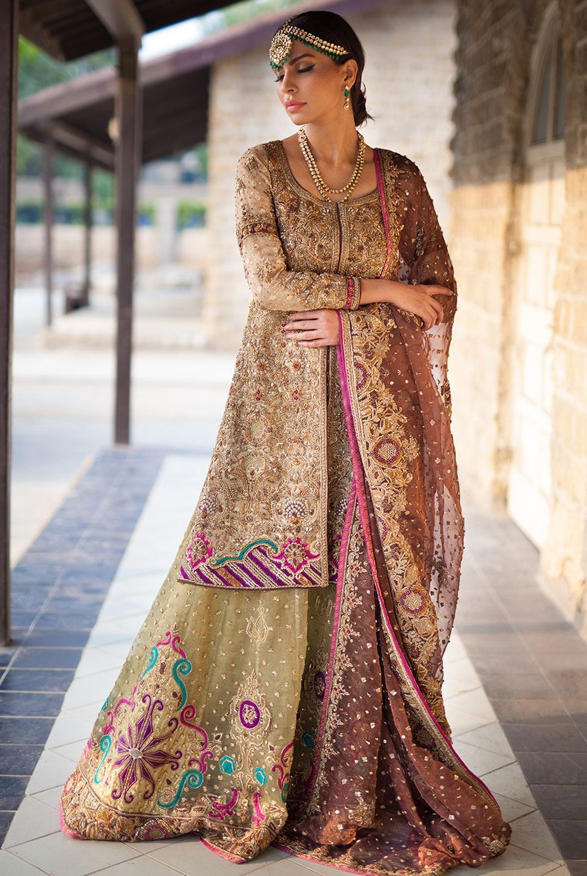 Pakistani designer outfit in vibrant gold color with sequins – Nameera ...