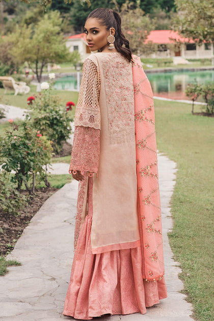 Pakistani masuri embroidered outfit in peach color – Nameera by Farooq