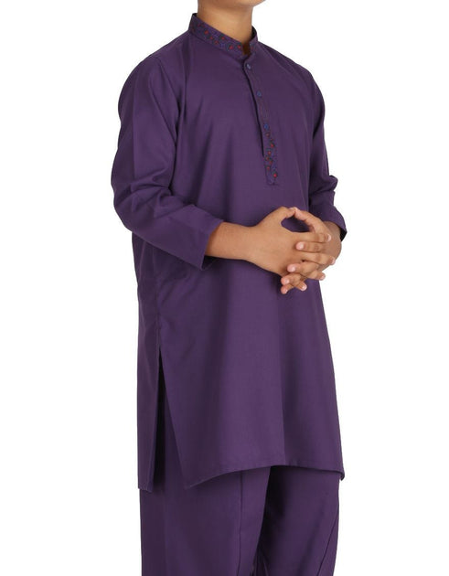 Pakistani boy dress in dark purple color for casual – Nameera by Farooq
