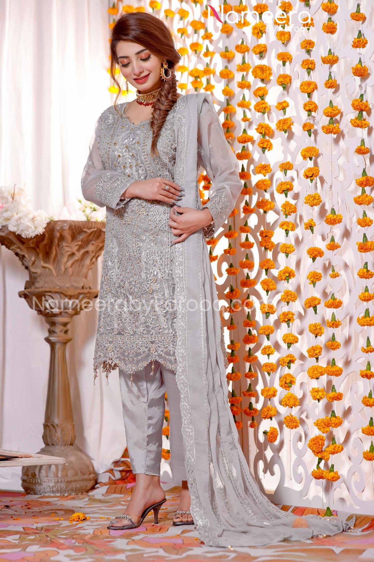 Party Wear Pakistani Dress in Silver Grey Color Online 2021 – Nameera ...